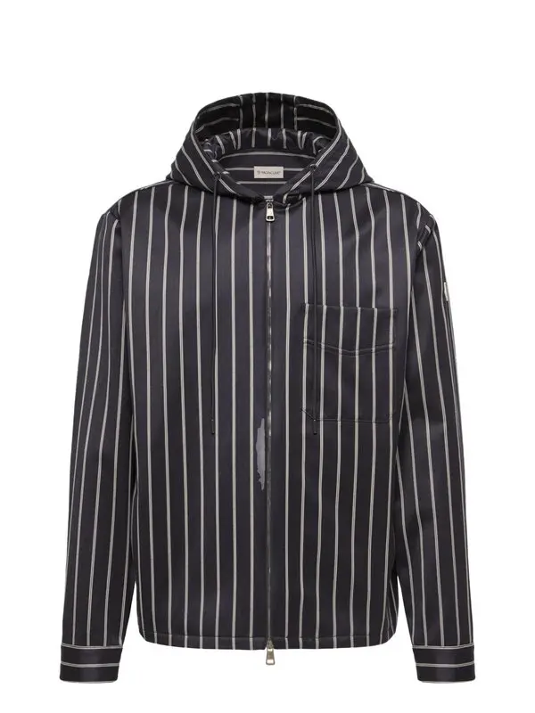 Moncler Striped Hooded Zip-up Shirt - Blue/white