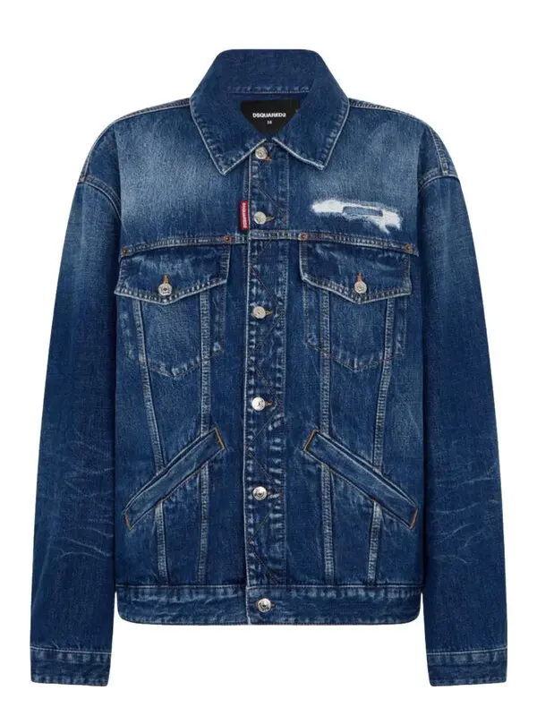 Dsquared2 Distressed Denim Oversized Jacket - Blue