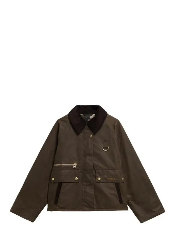 Barbour Waxed Cotton Jacket With Corduroy Collar And Embroidered Pocket - Beech/antique
