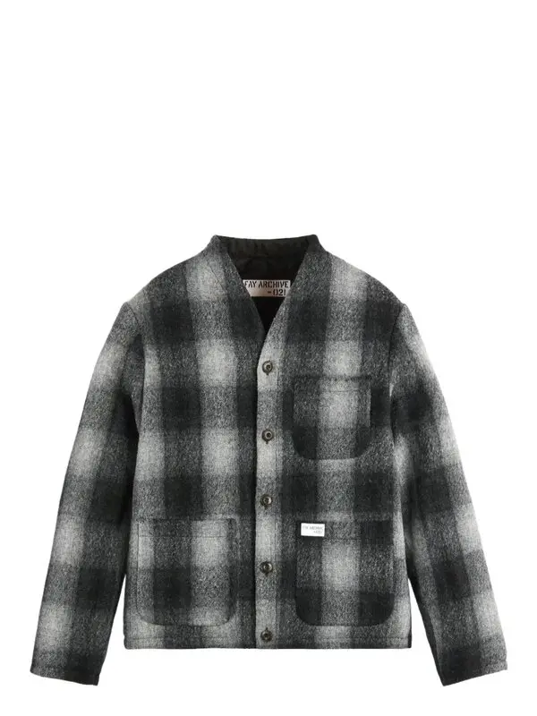 FAY Check-pattern V-neck Jacket - Grey