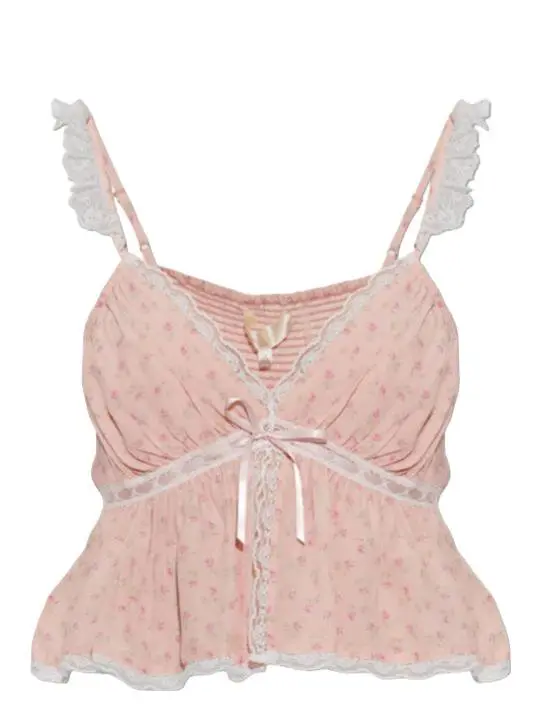 LoveShackFancy Printed Camisole With Lace Trim - Nude