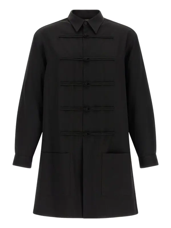 Yohji Yamamoto Frog-fastening Long-line Shirt - Black