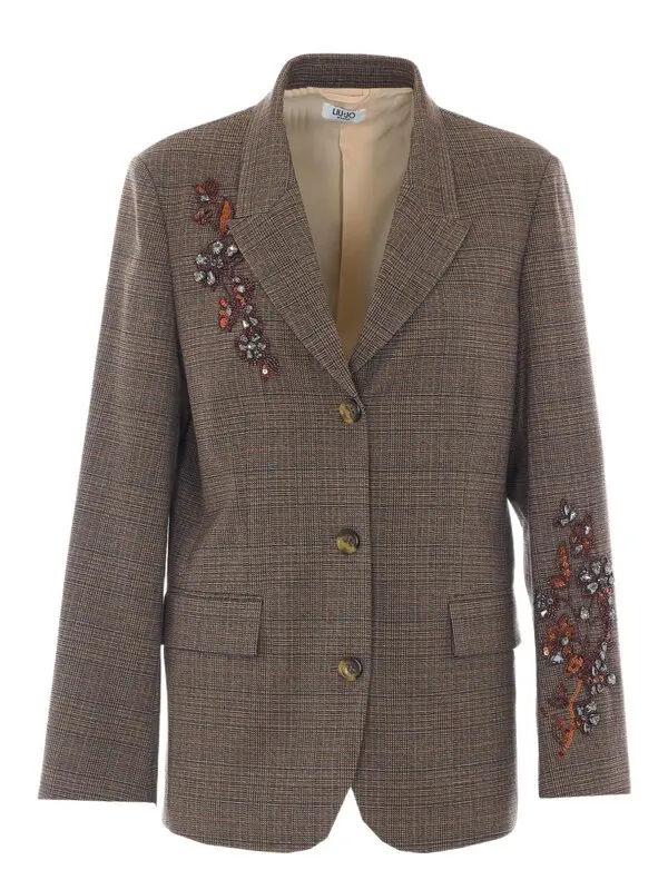 Liu Jo Embellished Tartan Blazer - Brown