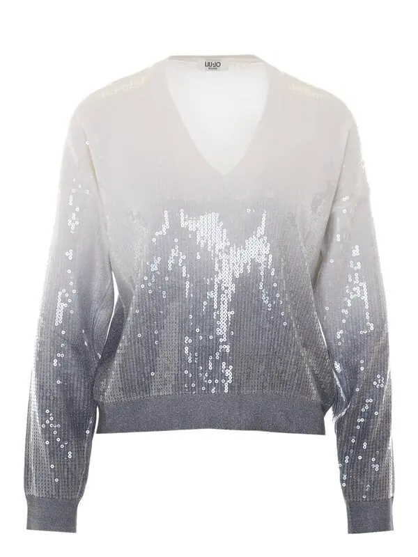 Liu Jo Sequin V-neck Knitted Sweater - Gray Gradient