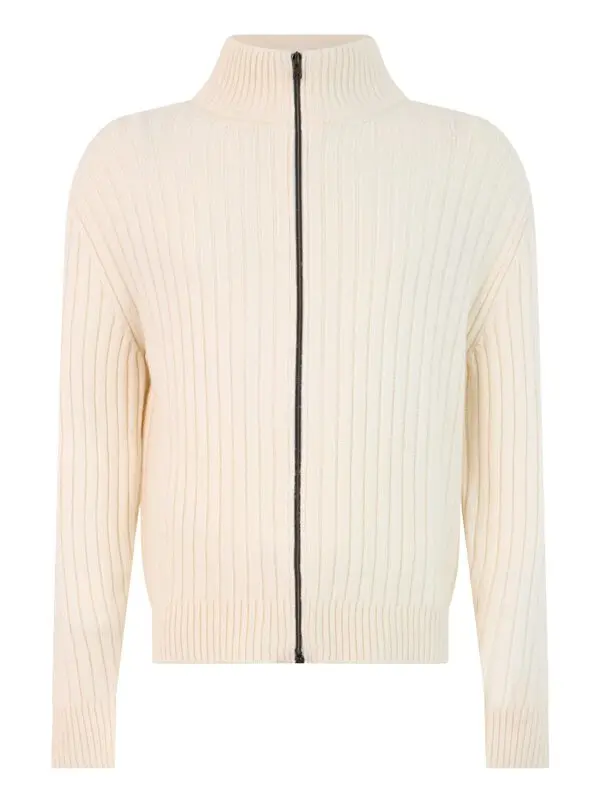Herno Ribbed Zip-up Knit Top With High Neck - White