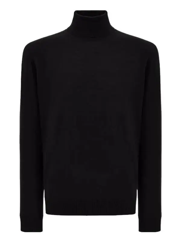 Canali Nuvola Seamless Merino Wool Turtleneck - Black