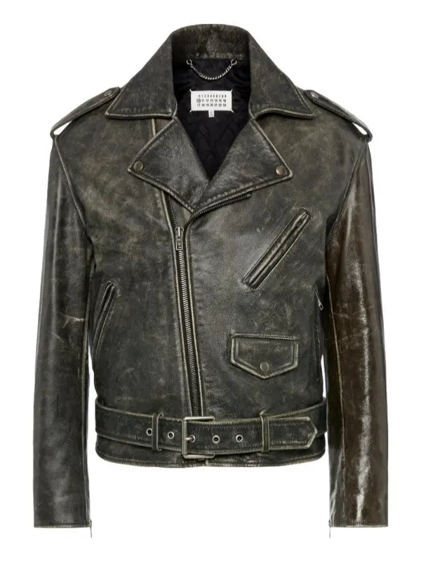 MAISON MARGIELA Distressed Leather Biker Jacket - Black
