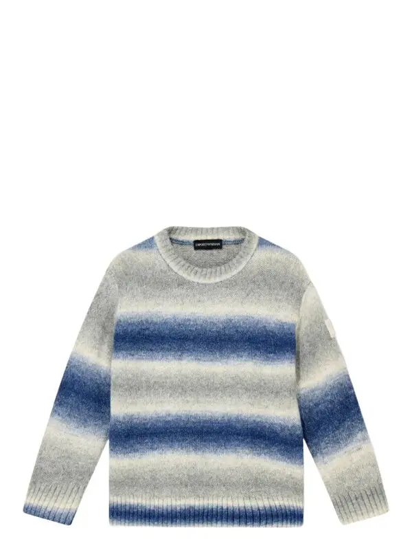 Emporio Armani Knitted Cotton Crew Neck Pullover With A Gradient Design - Blue