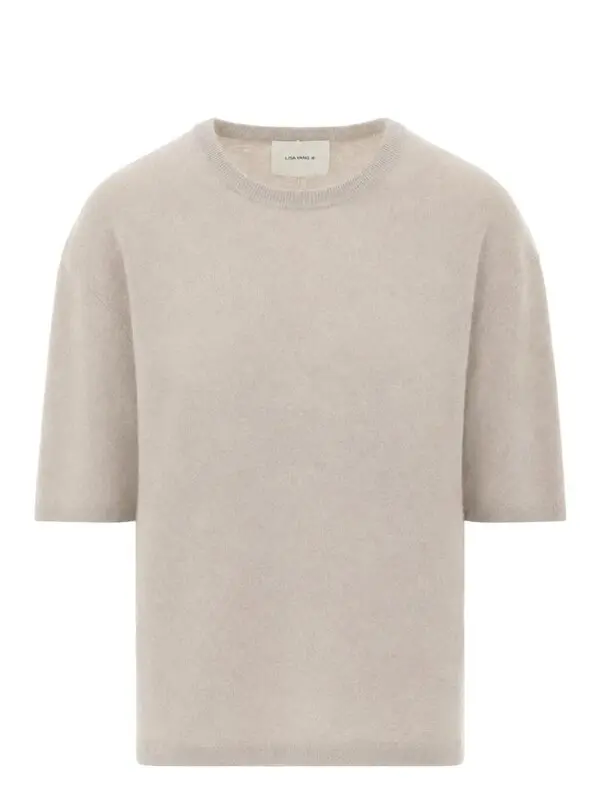 LISA YANG Brushed Cashmere Short Sleeve Knit Top - Sz