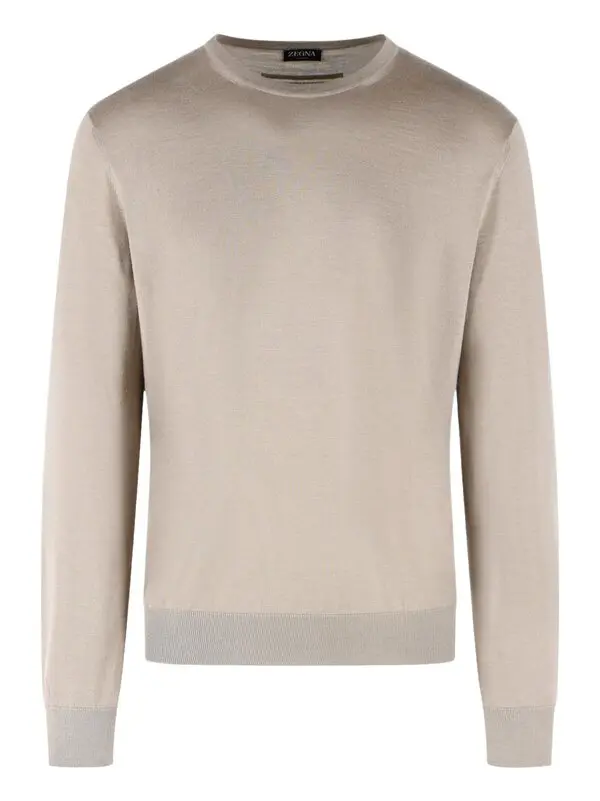 Zegna Crew Neck Long Sleeve Knit Top - Beige