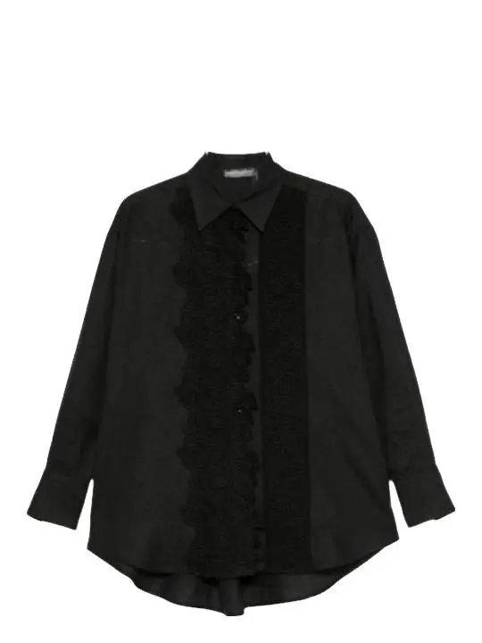 Ermanno Scervino Lace-embroidered Linen Shirt - Black