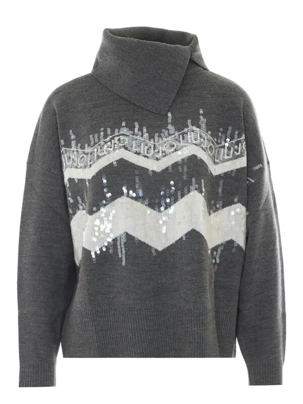 Liu Jo Sequined Intarsia Knitted Sweater - Grey