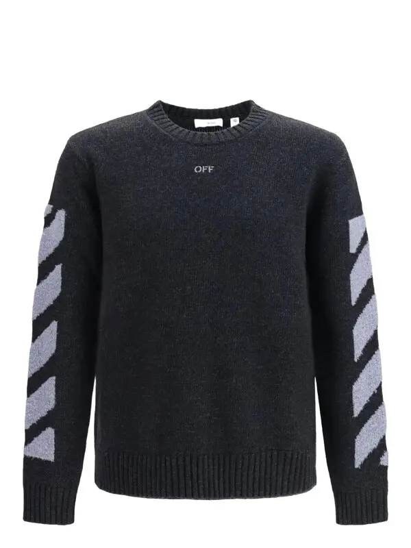 Off-White Diagonal Stripe Fuzzy Crewneck Knitted Jumper - Black