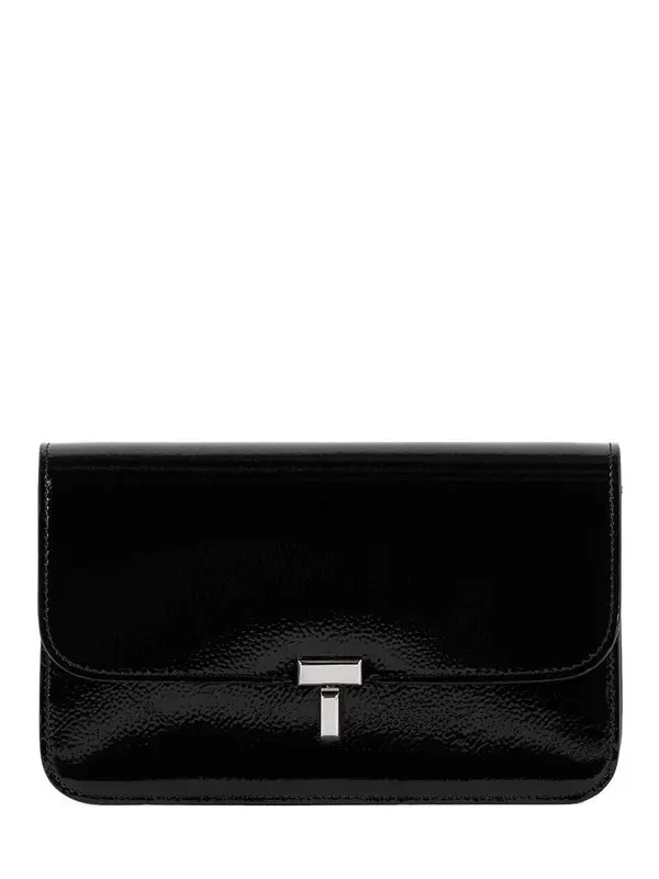 TOTEME T-lock Grained-patent Crossbody - Black