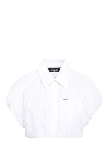 Dsquared2 Cropped Poplin Shirt With Puff Sleeves - White