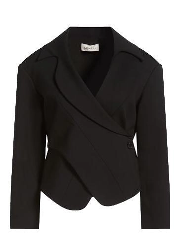 MEIMEIJ Single-breasted Asymmetrical Lapel Collar Blazer - Black