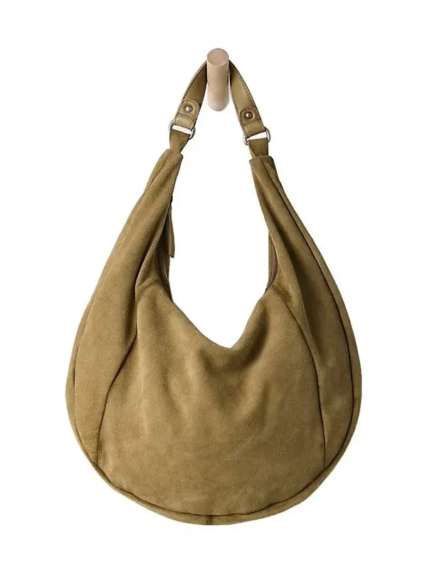 Free People Half Moon Suede Shoulder Bag - Khaki