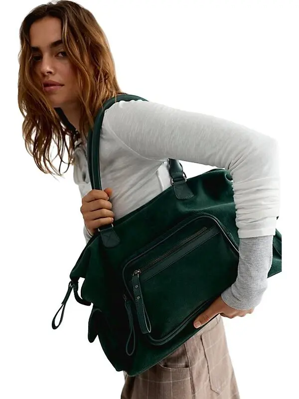 Free People Maya Suede Tote Bag - Forest Dew
