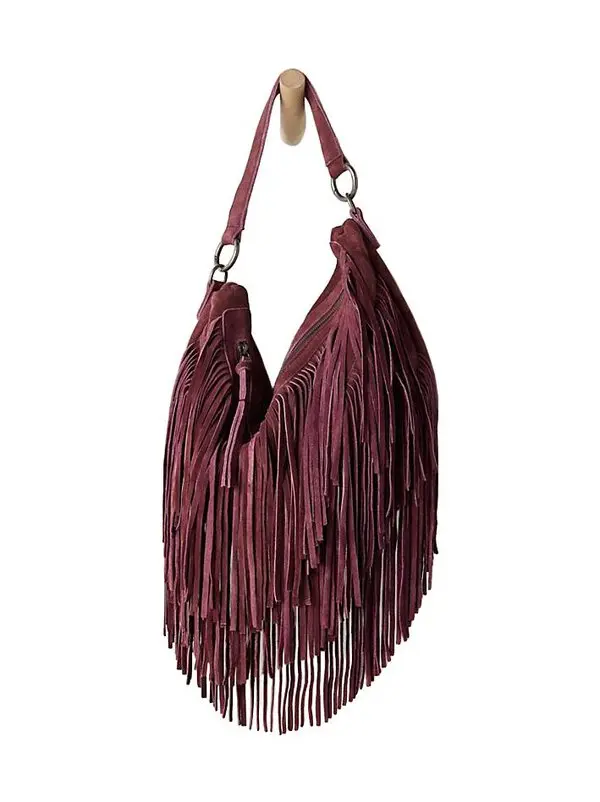 Free People Suede Fringe Shoulder Bag - Plum