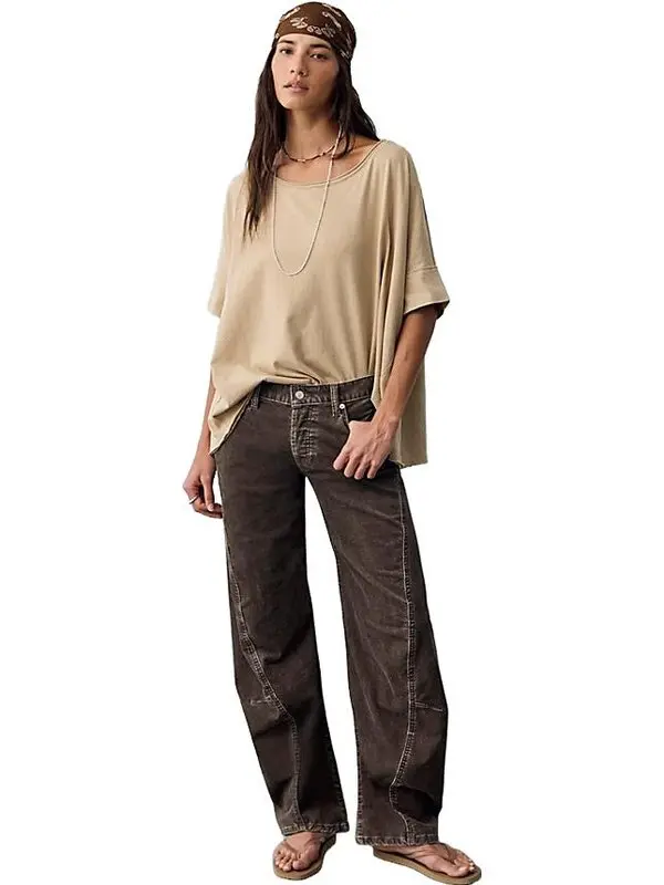 Free People Fable Washed Cord Low-rise Twisted Bowed Jeans - Mulch