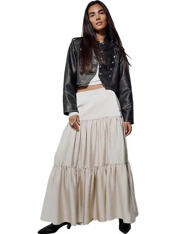 Free People Juliette Satin Maxi Skirt - Sandshore