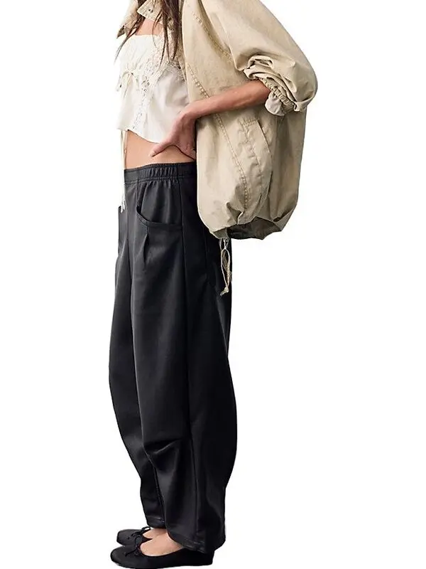 Free People Vegan Leather Pull-on Pants - Black
