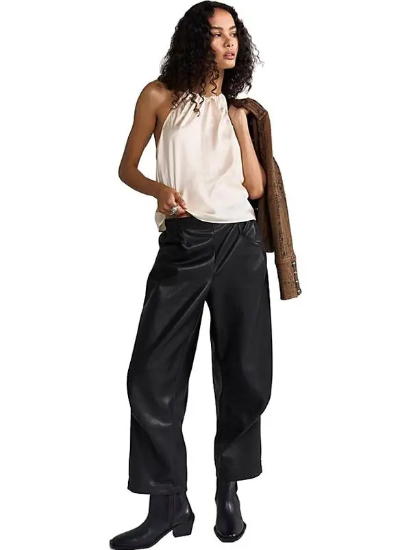 Free People Vegan Leather Pull-on Pants - Black