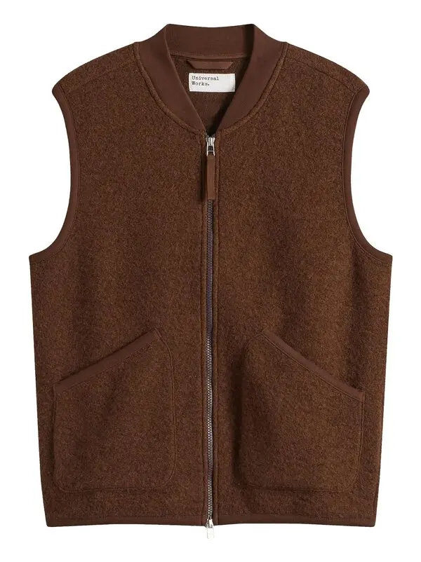 Universal Works Wool Fleece Zip Waistcoat - Cacao