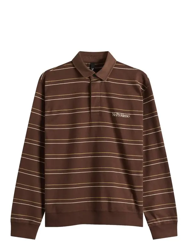 NO PROBLEMO Striped Ls Rugby Shirt - Brown