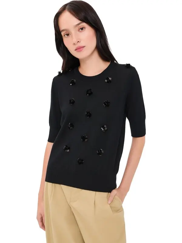 MEIMEIJ Lana Floral Paillettes Wool Top - Nero