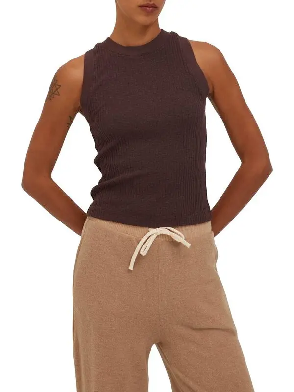 PROJECT SOCIAL T Ribbed Racerback Tank - Dark Mocha