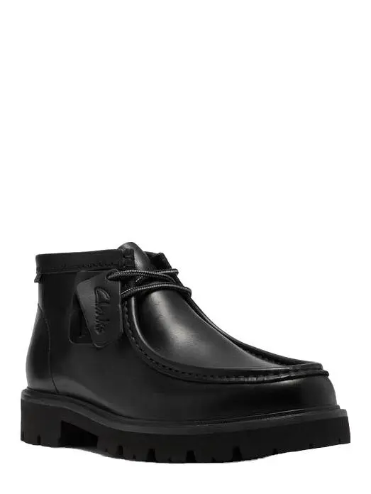 Clarks Cleyhill Top Leather Lace-up Moc Toe Bootie With Lug Sole - Black Leather