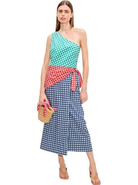 SIMONMILLER Belem Poplin Midi Dress - Teal Gingham Multi
