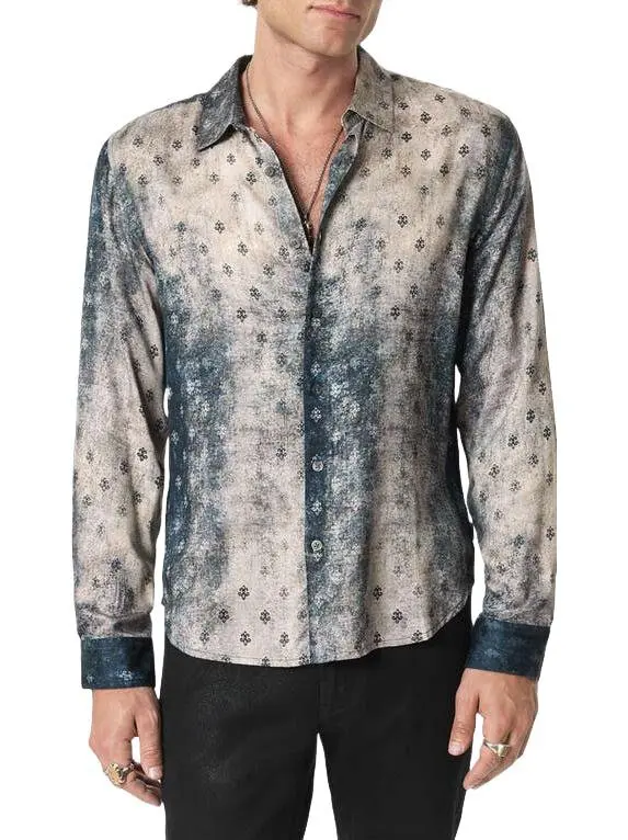 John Varvatos Ross Fleur De Lis Print Button-up Shirt - Almond