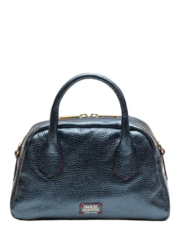 FRANCES VALENTINE Mini Metallic Leather Bowler Bag - Navy