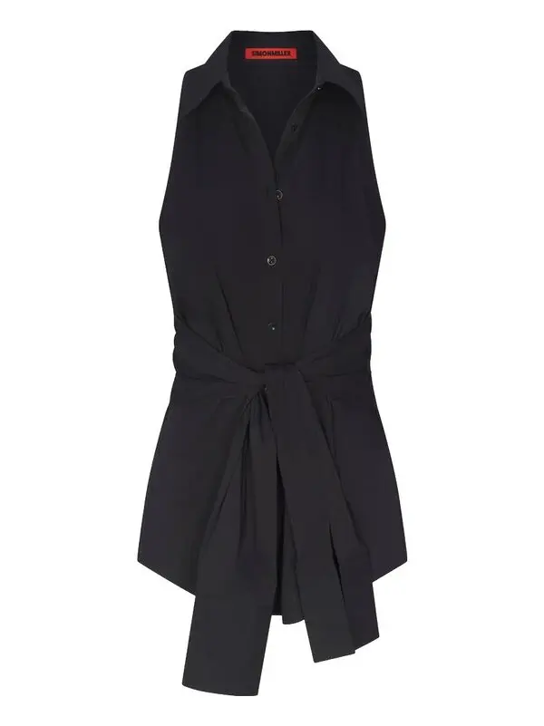 SIMONMILLER Sleeveless Poplin Top With Shirttail Hem - Black