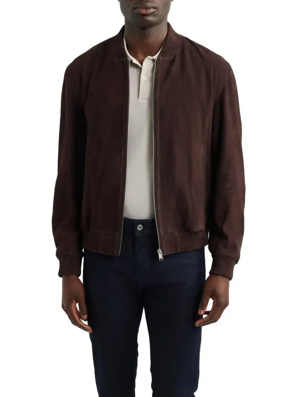 BOSS Muller Suede Bomber Jacket - Dark Brown