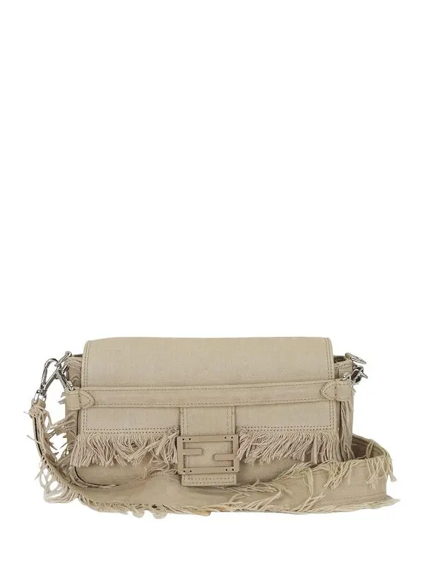 Fendi Zucca Fringe Baguette Shoulder Bag - Beige