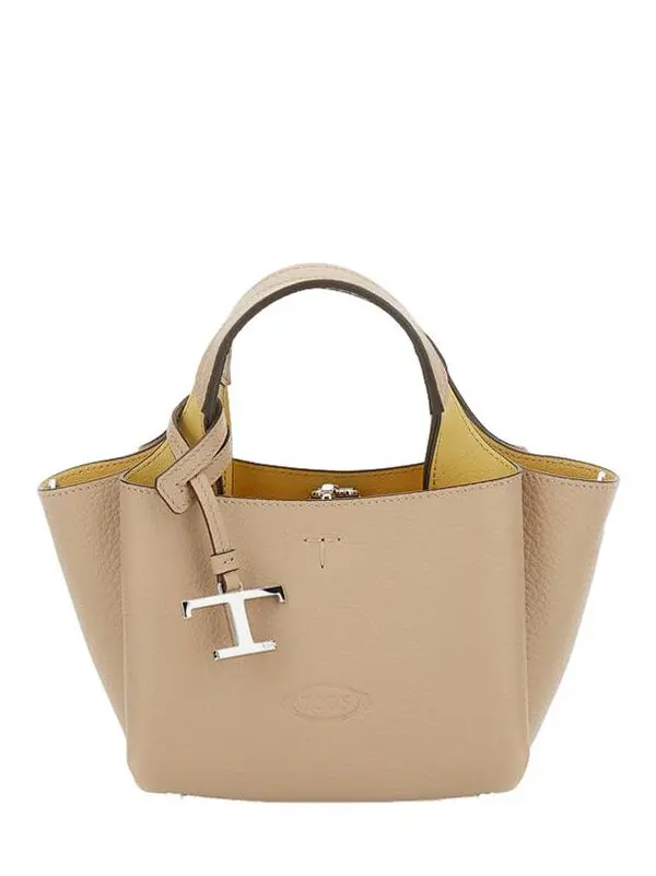 TOD'S Mini Leather Bag With T Timeless Accessory - Beige
