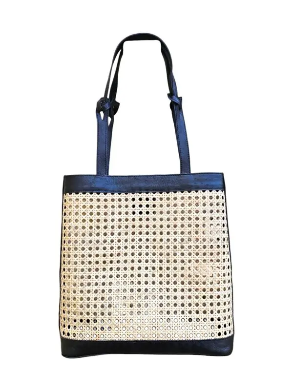 OHSUN Neutrals / Manuela Rattan And Leather Shoulder Bag - Black