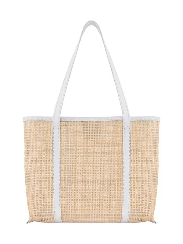 OHSUN Audrey Mesh Rattan & Leather Tote - White