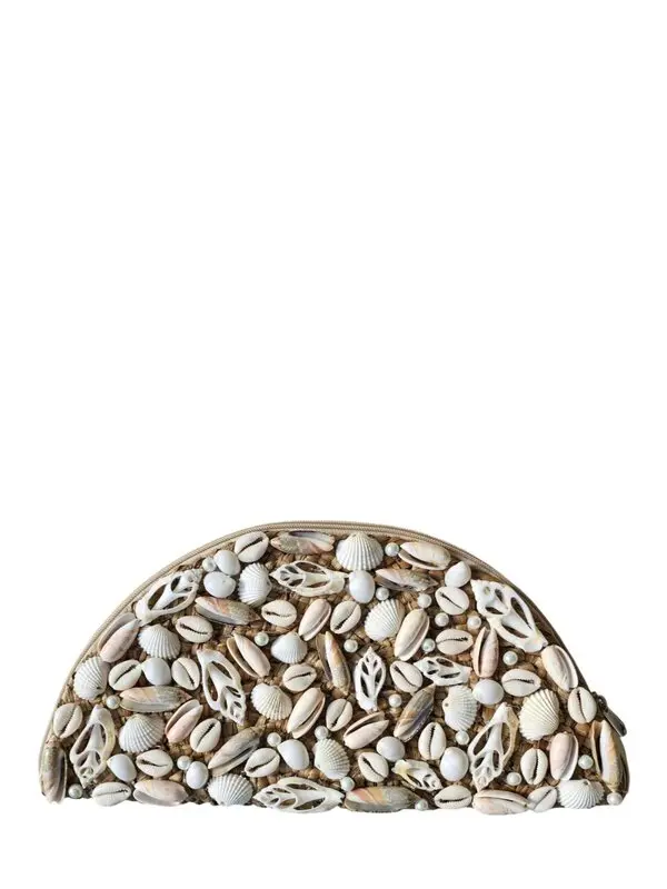 OHSUN Half-moon Clutch With Shell And Pearl Embellishments - White
