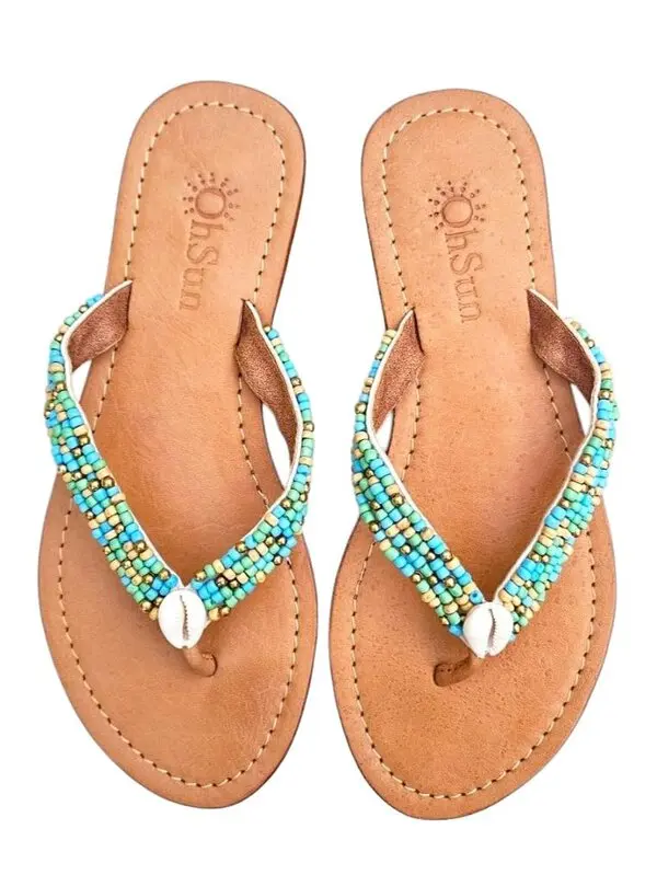OHSUN Blue / Green Sonya Beaded Leather Sandals Ocean - Blue/green