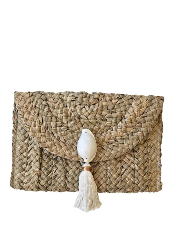 OHSUN Neutrals / Moana Egg Shell & Straw Clutch - White