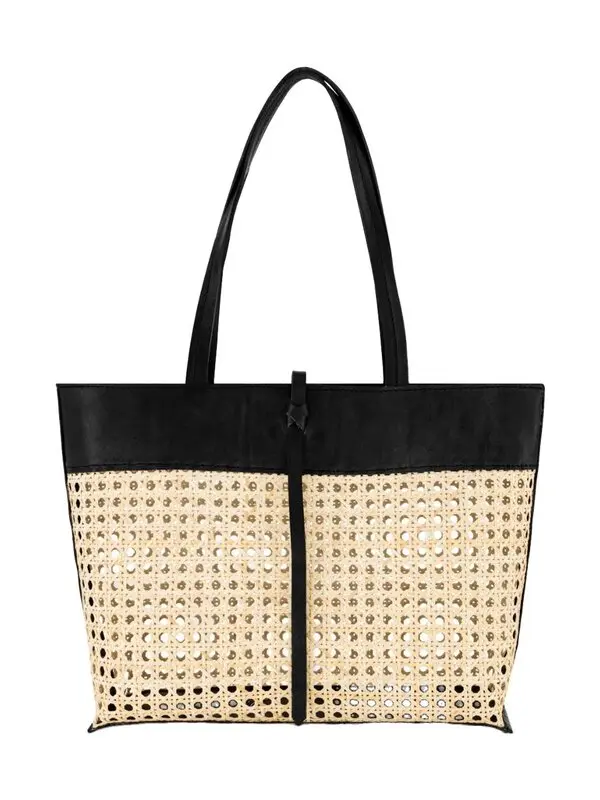 OHSUN Rene Rattan & Leather Tote - Black