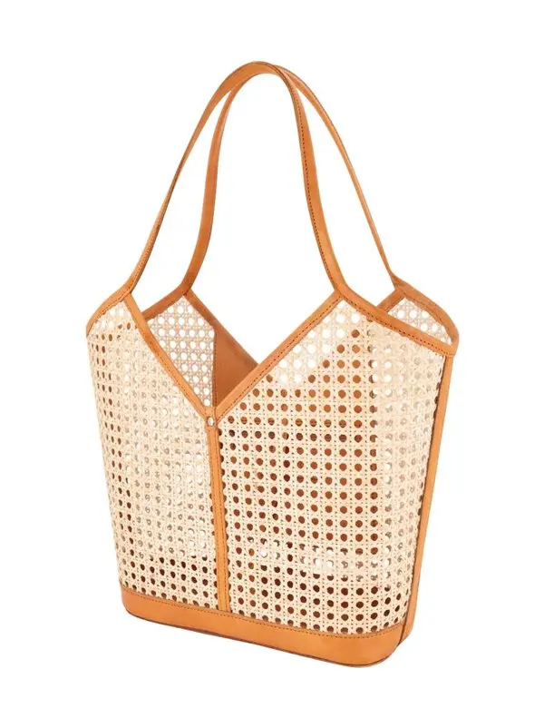OHSUN Sophie Rattan & Leather Tote Caramel - Brown