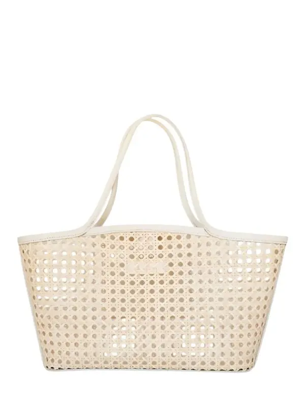 OHSUN Alex Rattan & Leather Bucket Tote - White