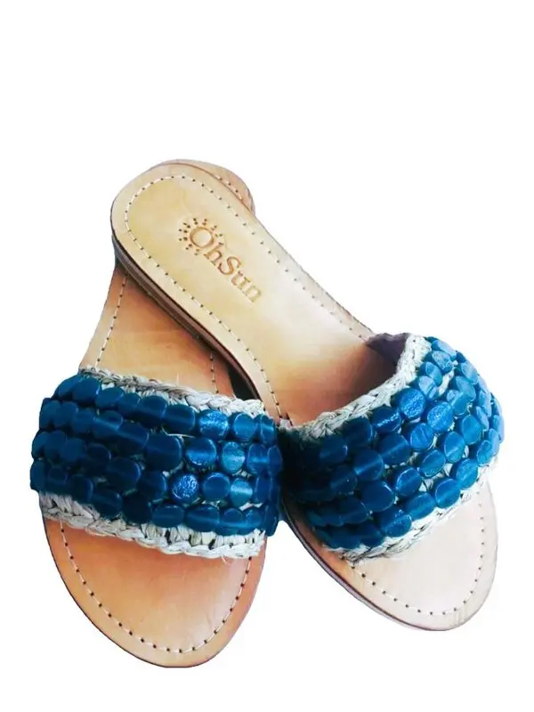 OHSUN Jade Raffia Slides Teal - Green