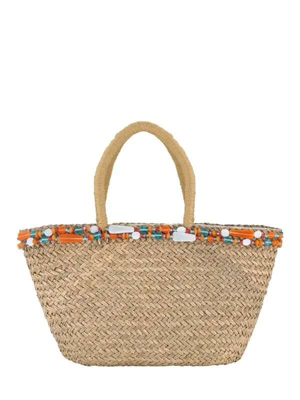 OHSUN Romy Straw And Glass Bead Basket - Orange