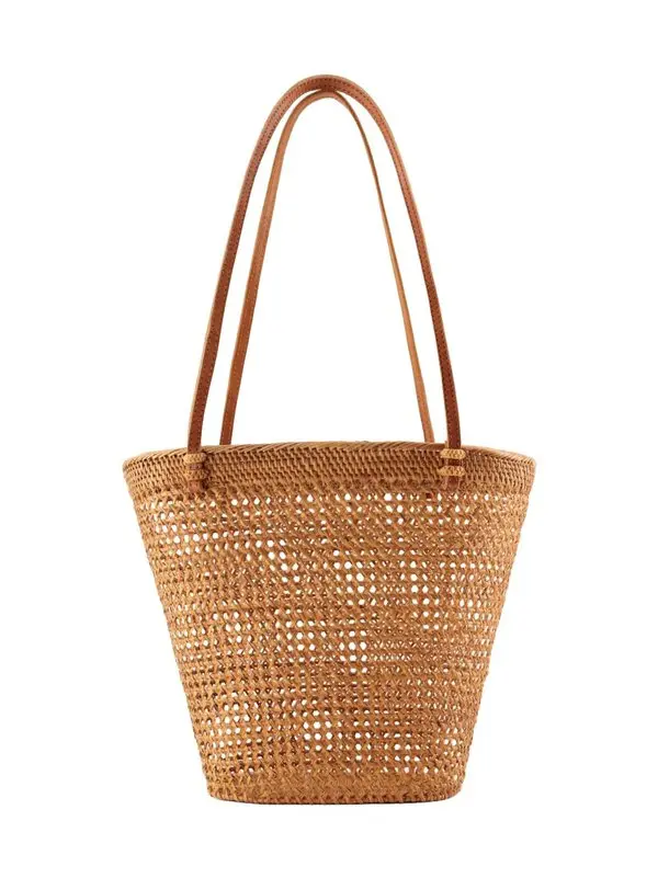 OHSUN Rattan Tote With Leather Straps - Black/brown